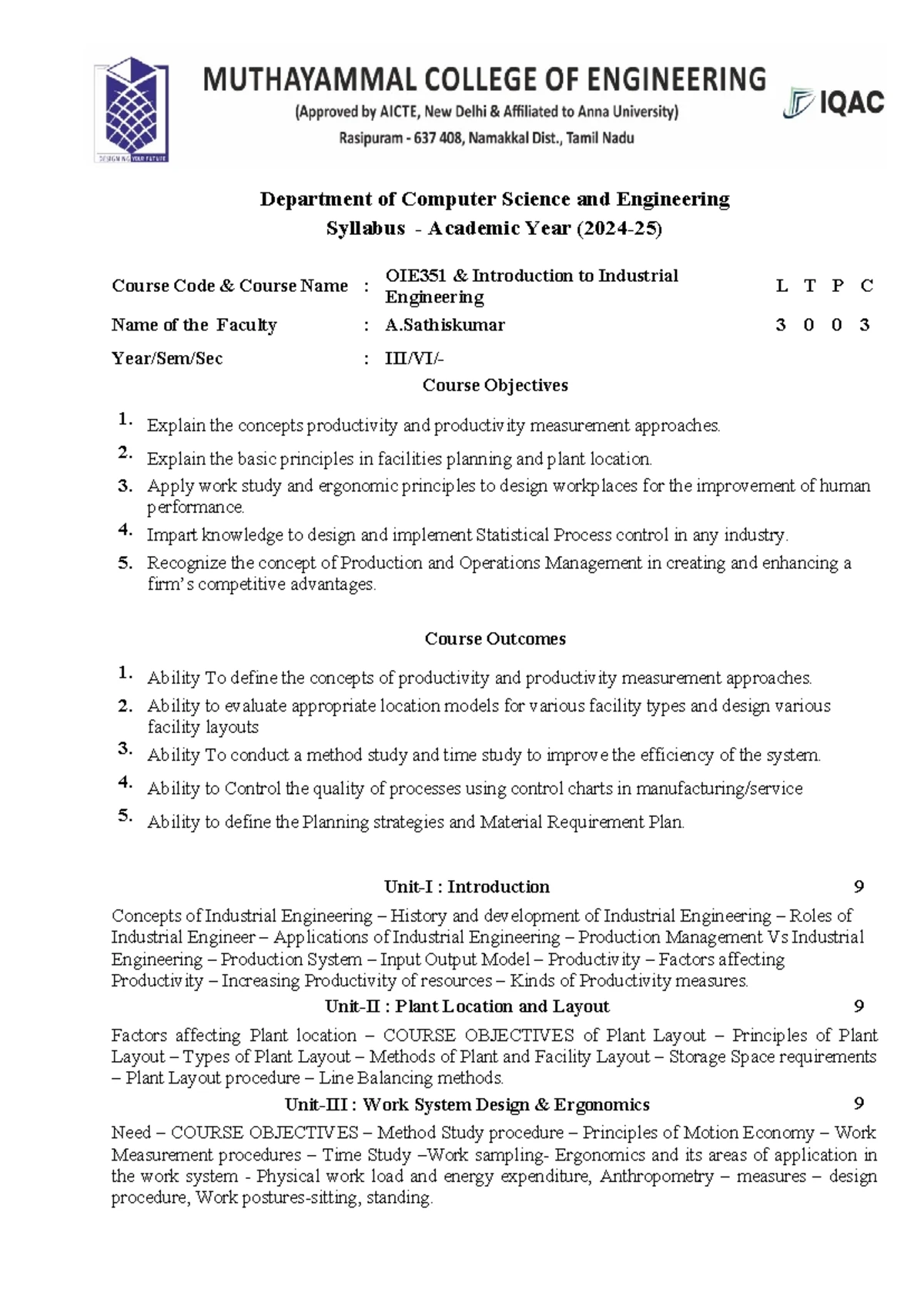 OIE351 Lesson Plan: Introduction to Industrial Engineering - Studocu