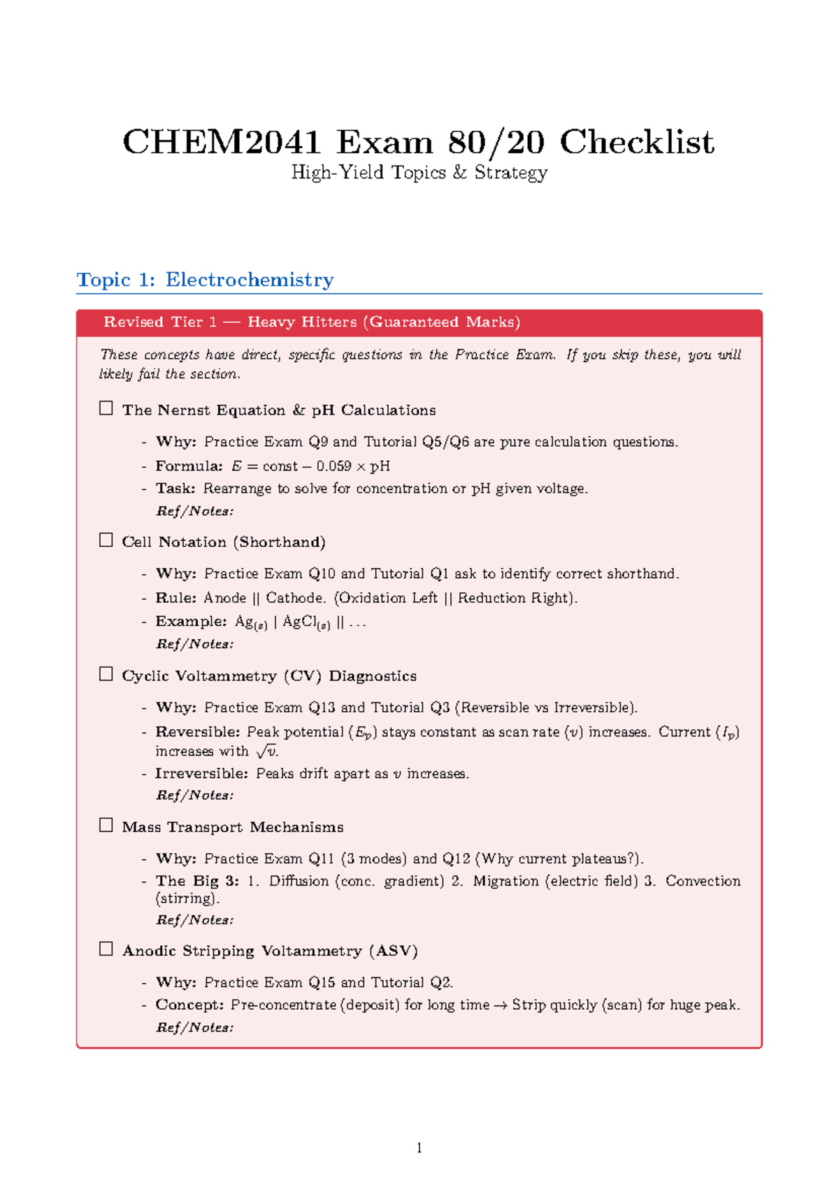 CHEM2041 Final Exam Checklist: Electrochemistry & Spectroscopy - Studocu