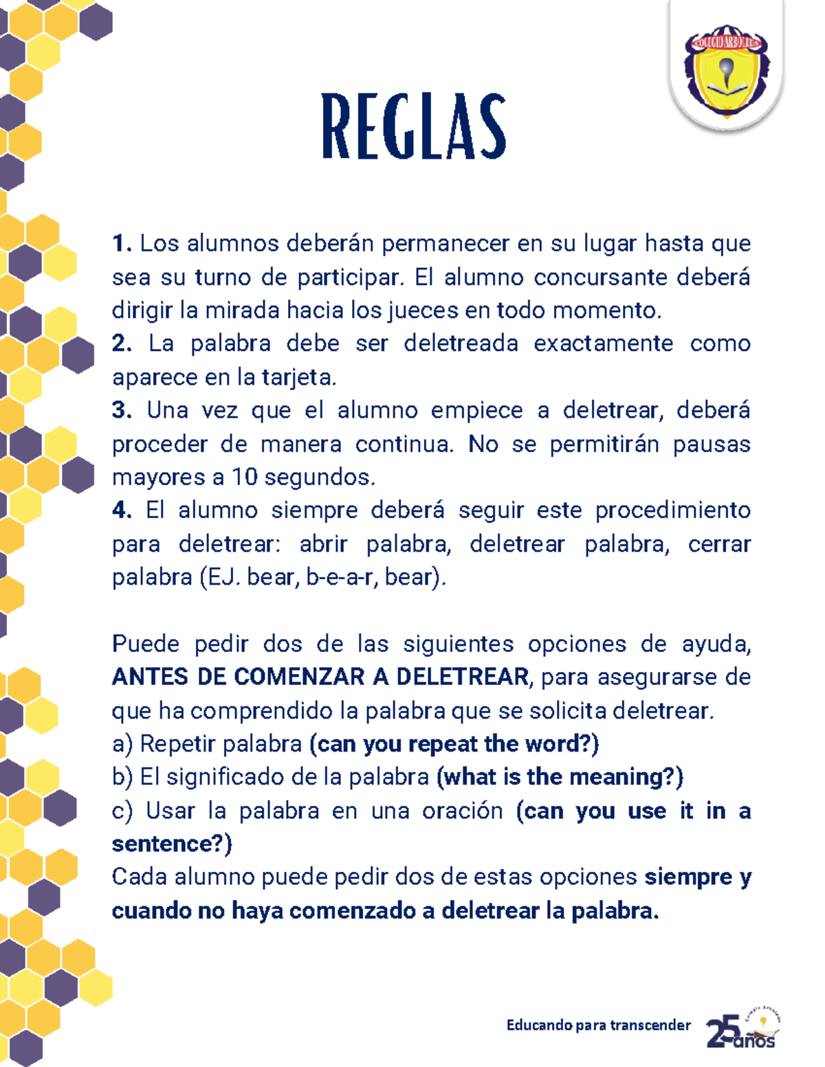 Reglas y Evaluación del Concurso de Deletreo - Bases Spelling Bee - Studocu