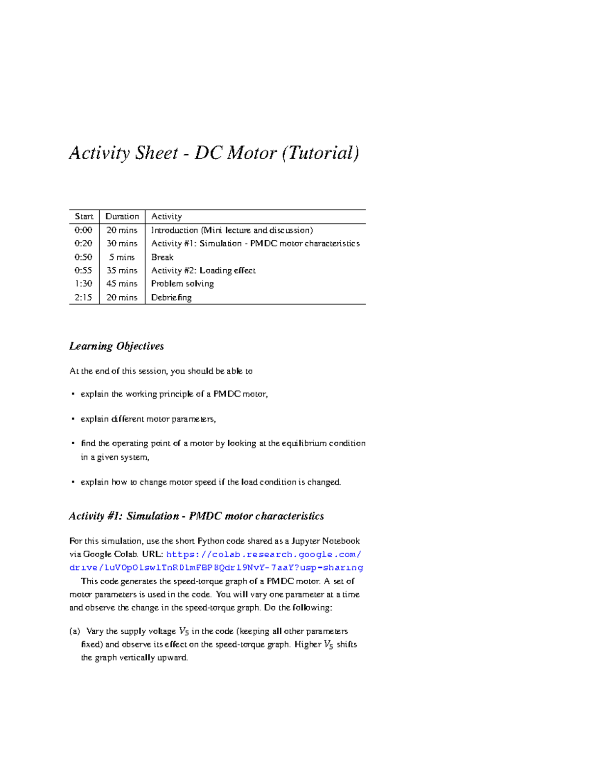 EPP2-Activity Sheet: PMDC Motor Tutorial and Simulations - Studocu