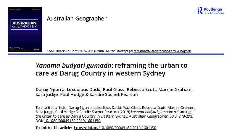 Yanama Budyari Gumada: Caring for Darug Country in Urban Sydney - Studocu