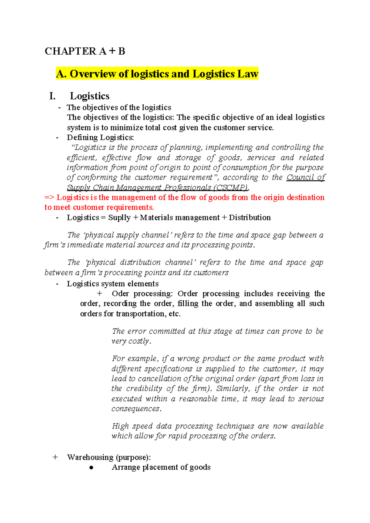 Chapter A & B Summary: Pháp Luật Đại Cương - Logistics & Laws - Studocu