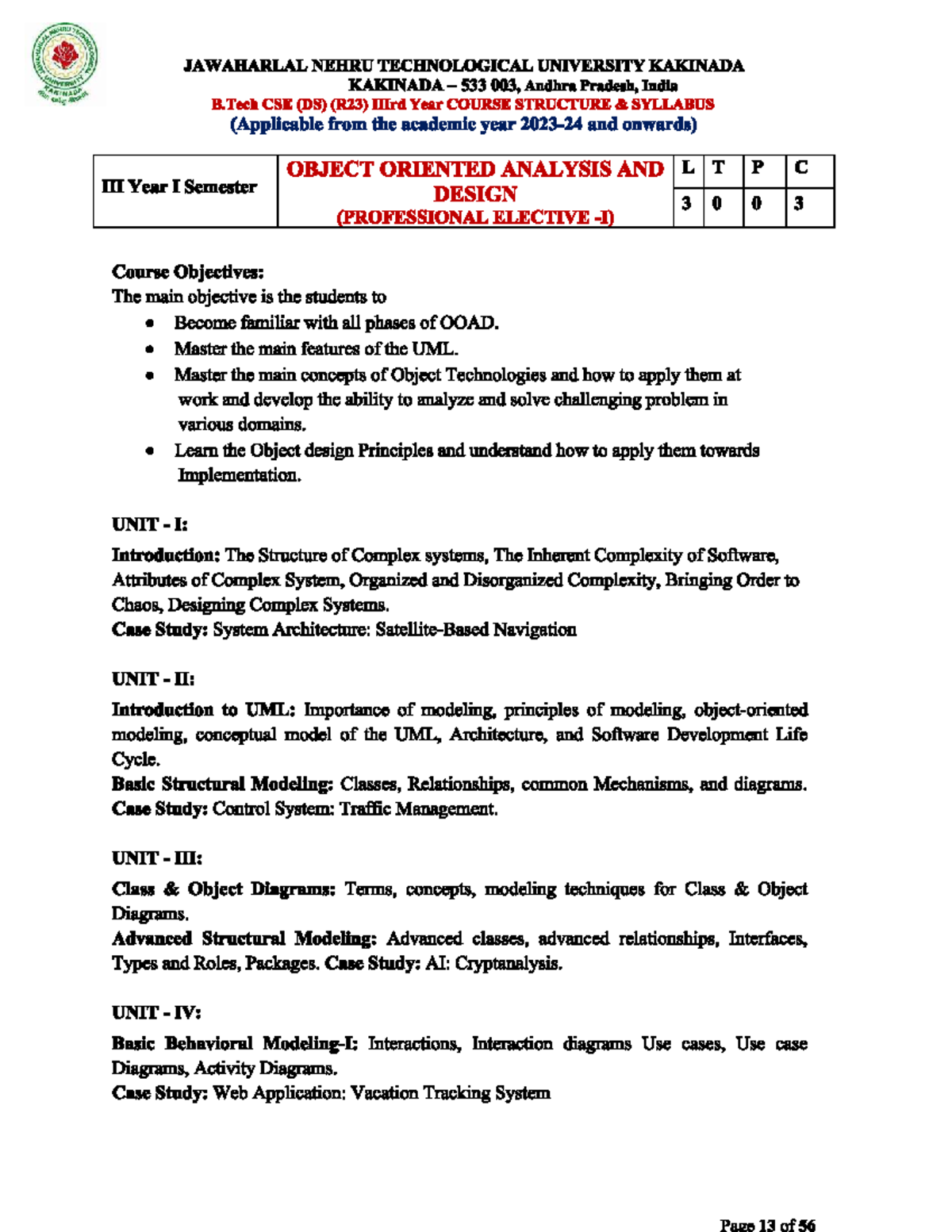 B.Tech CSE (DS) (R23) - OOAD Course Structure & Syllabus - Studocu
