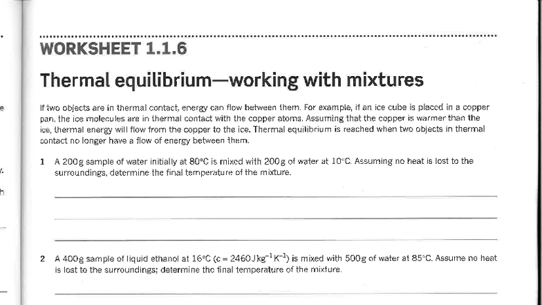 WS 1.1.6 Thermal equilibrium - WORKSHEET 1. Thermal equitibrium-working ...