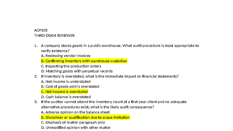 ACP323 3RD EXAM REVIEWER: AUDIT PROCEDURES & RECEIVABLES - Studocu