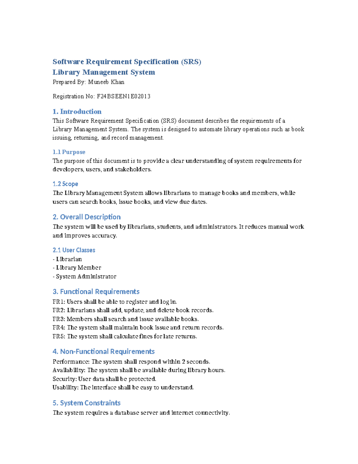 SRS for Library Management System: Requirements & Overview - Studocu