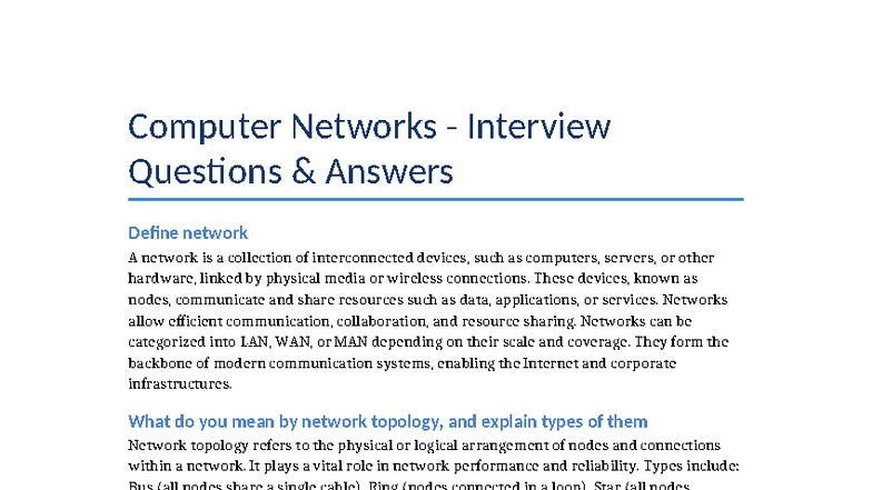 CN Interview Questions & Answers: Networking Concepts Part 1 - Studocu