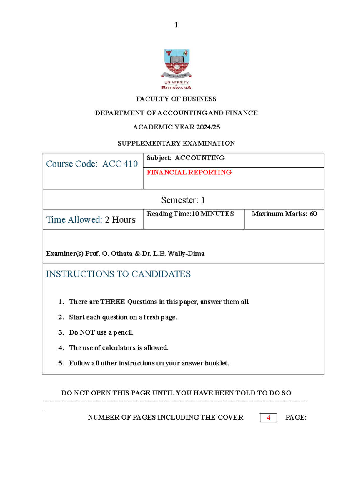 2024 Supplementary Exam: ACC 410 Financial Reporting Insights - Studocu