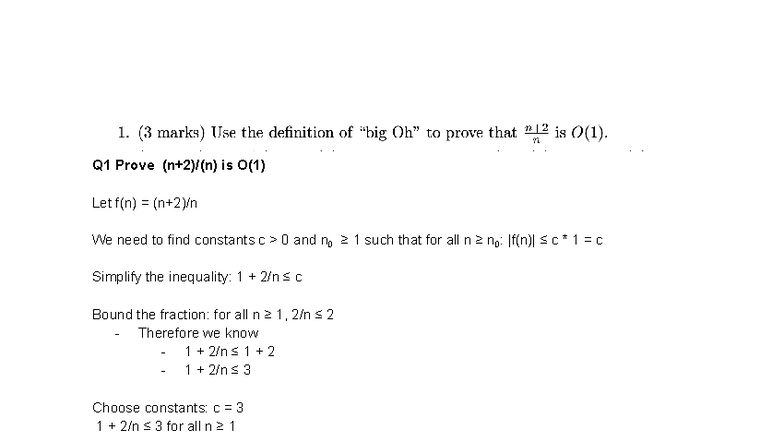 2210 Assignment 1: Proving O(1) and Algorithm Analysis - Studocu