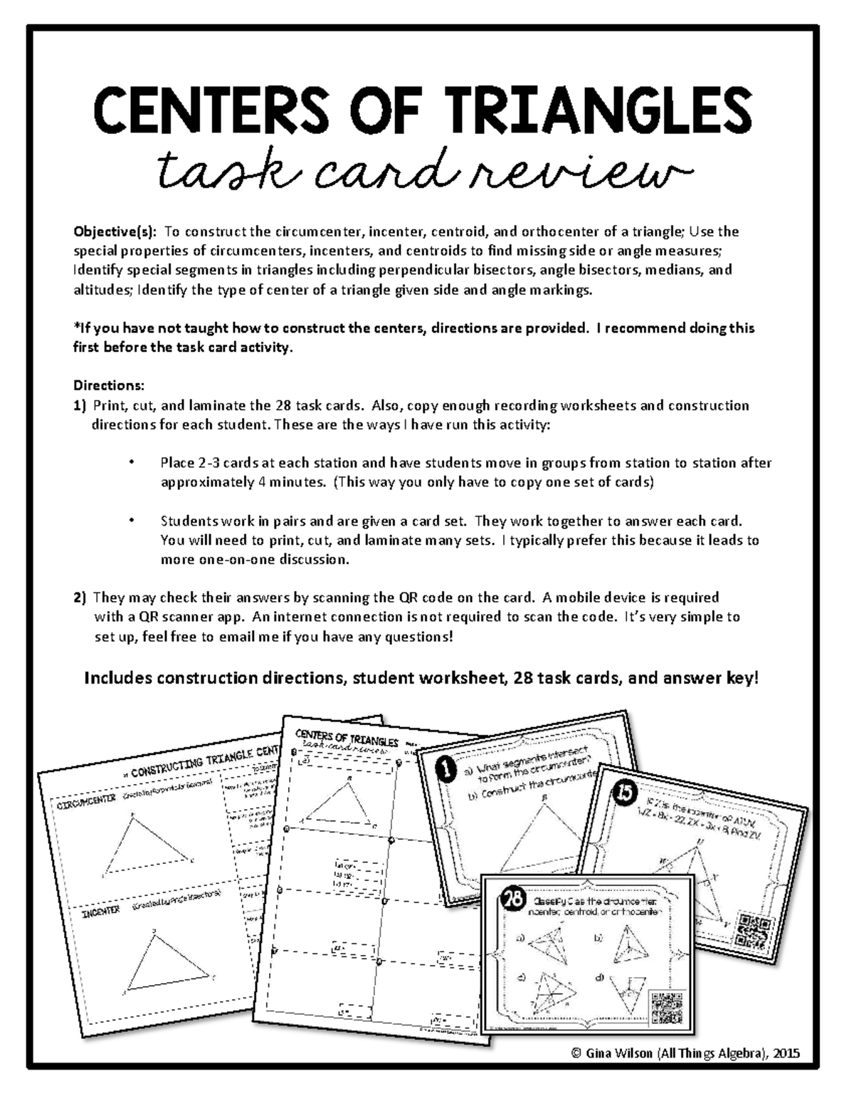 Centers of Triangles Task Cards (GC 101) - Constructing Triangle ...