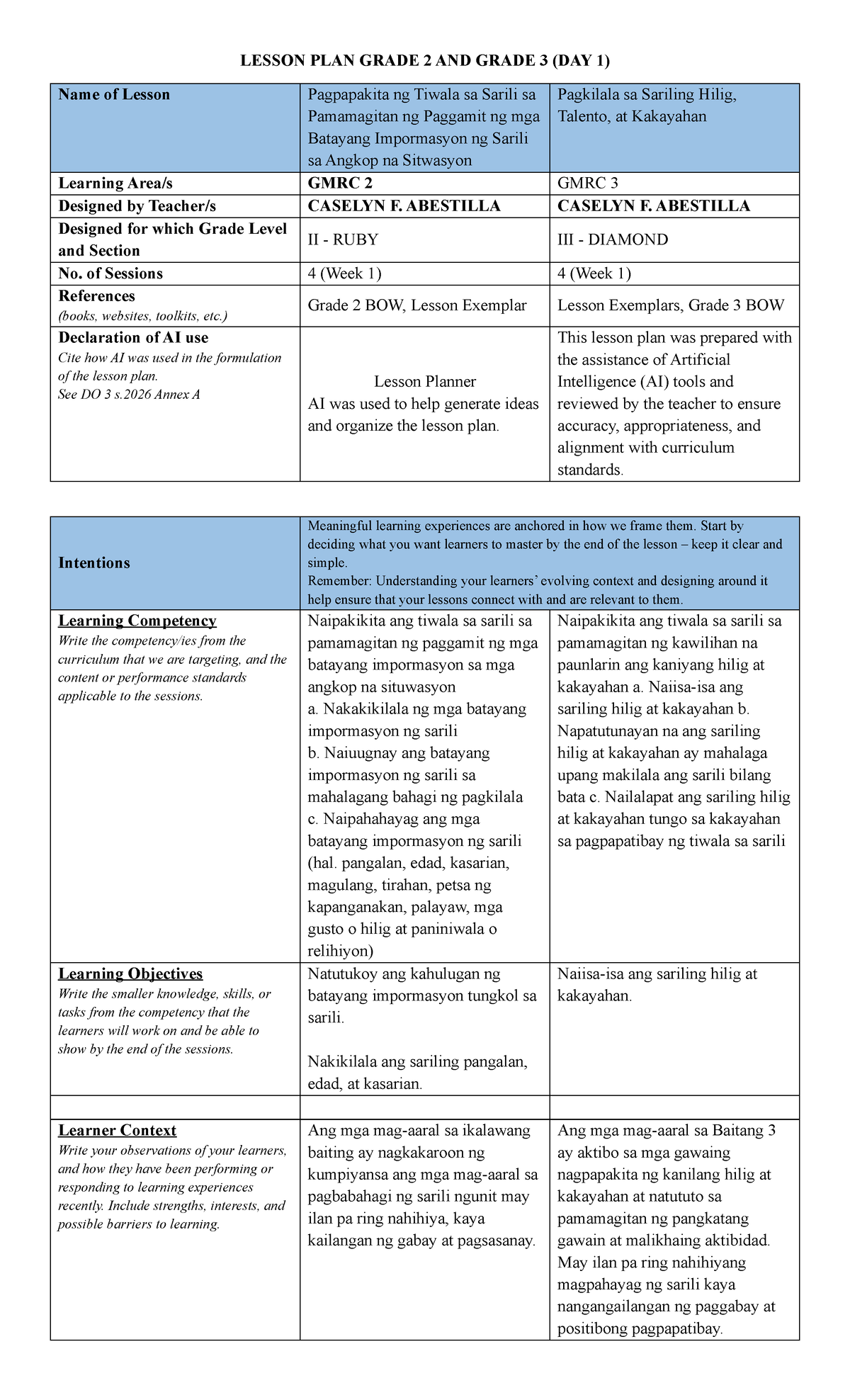 LESSON PLAN GMRC 2 & 3 FOR GRADES 2-3 (DAYS 1-4) - Studocu