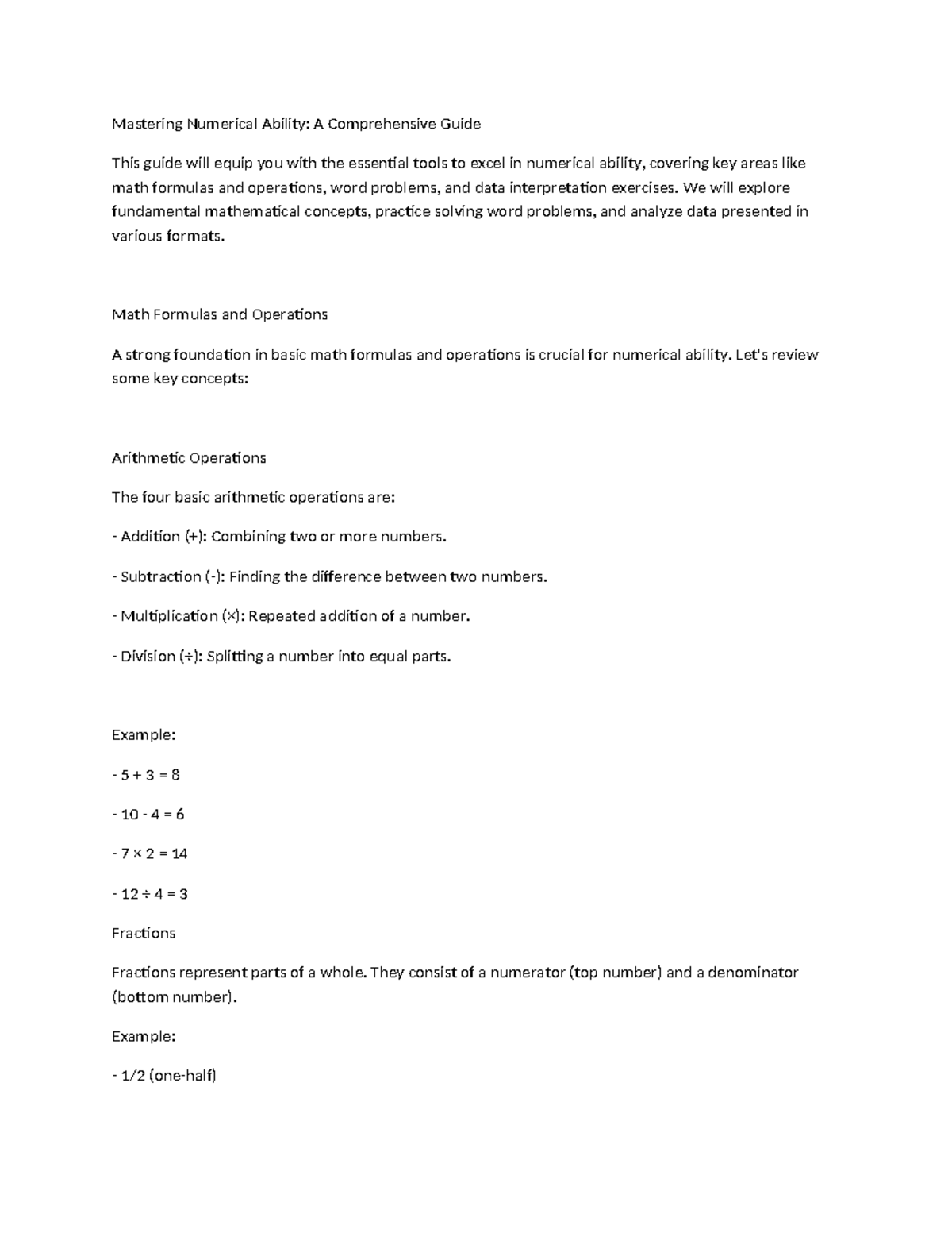Math 101 - Comprehensive Lesson Plan for Numerical Ability Mastery ...