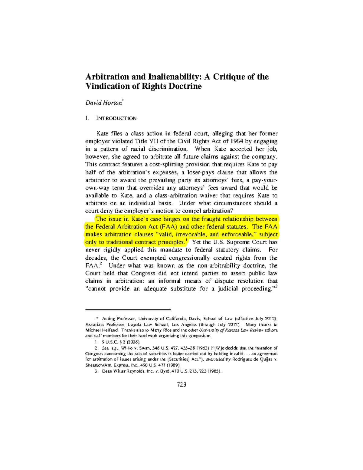 Arbitration and Inalienability: Analyzing the Vindication of Rights ...