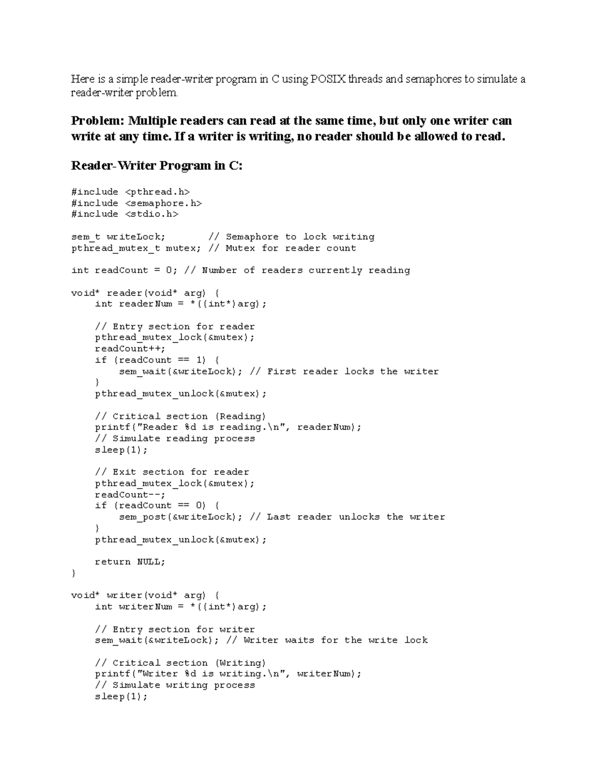 C Programming: Reader-Writer Problem with POSIX Threads & Semaphores ...