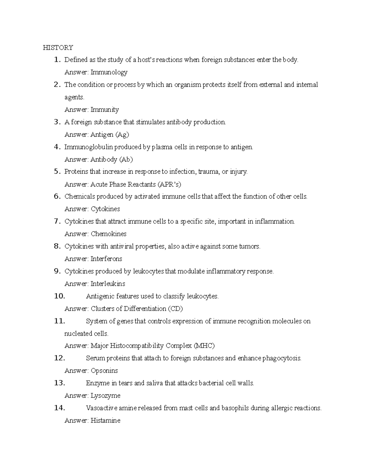 HISTORY 1: Immunology Overview and Key Concepts for IMSE Exam - Studocu