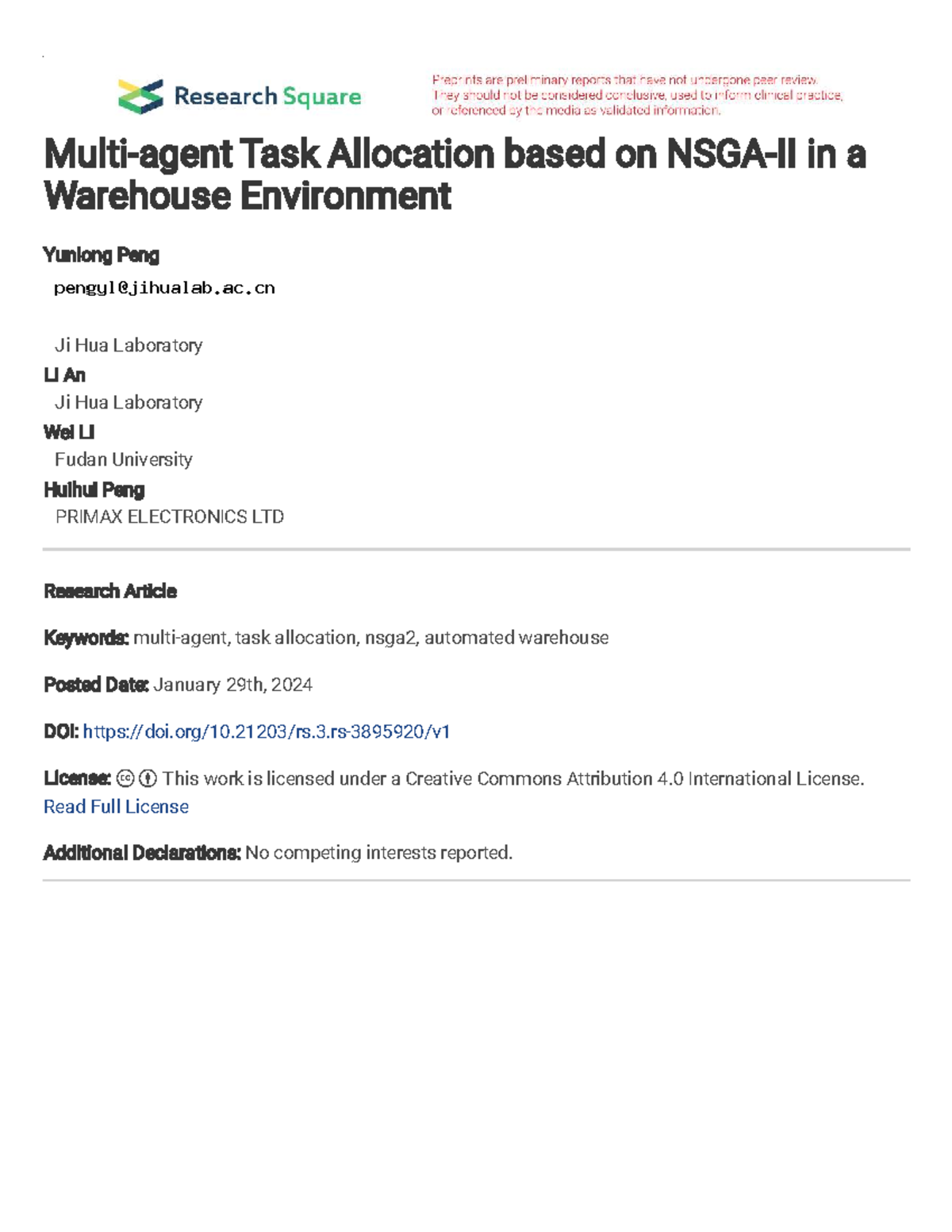 Task Allocation Strategies in Automated Warehouse Environments (ENGR ...