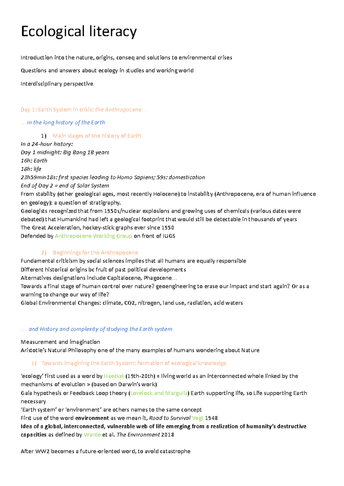 Ecological Literacy (Course Code: ECL 101) - Lecture Notes on ...