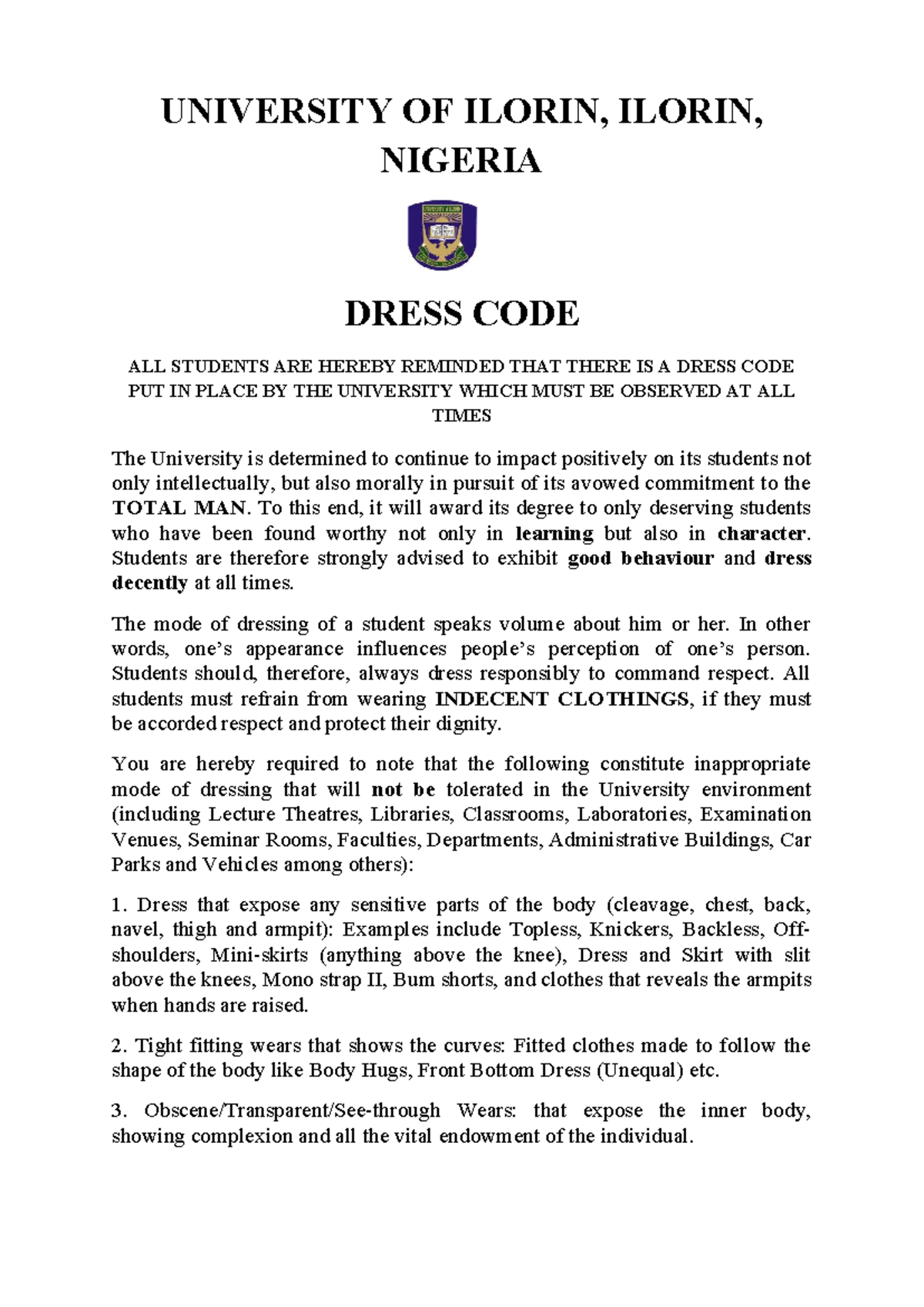 Dress-CODE - Discuss you on the school dress code - UNIVERSITY OF ...
