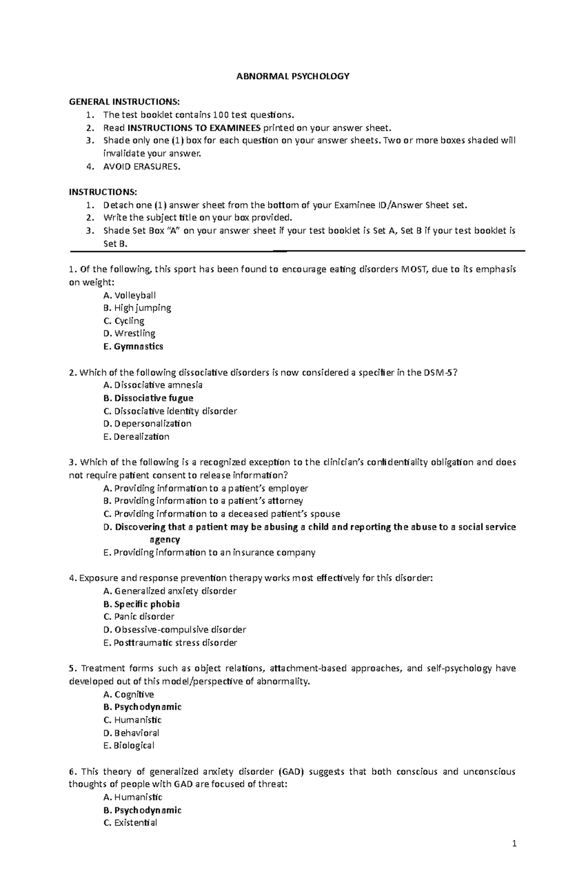 AB Psychology Practice Test - Practice Questions for ANS Exam - Studocu