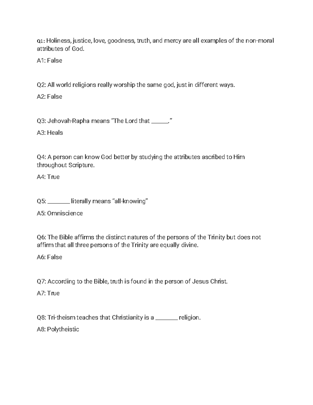 Theo104 Quiz 2: Attributes of God and Trinity Concepts - Studocu