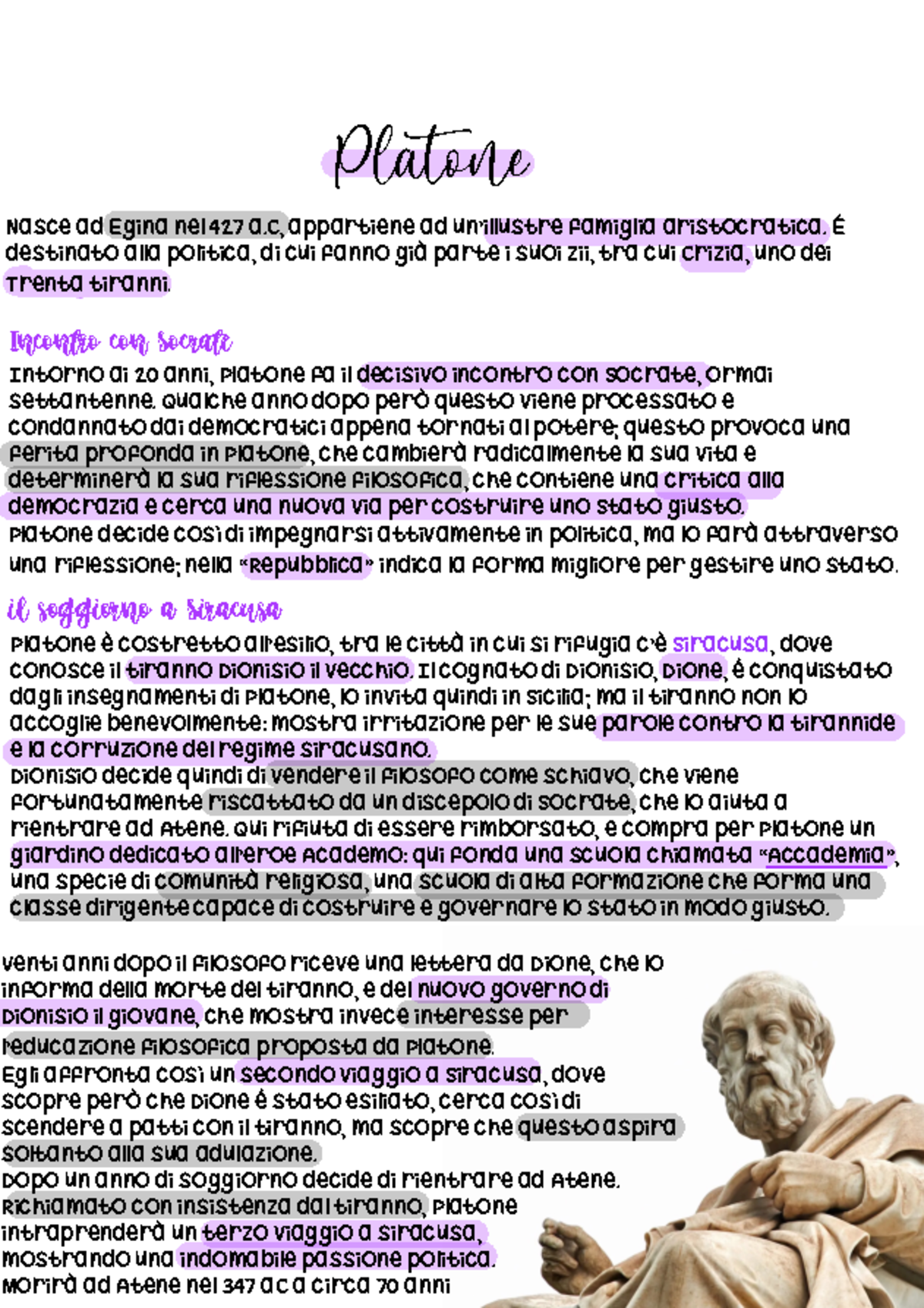 Platone riassunto specifico - Platone Nasce ad Egina nel 427 a ...