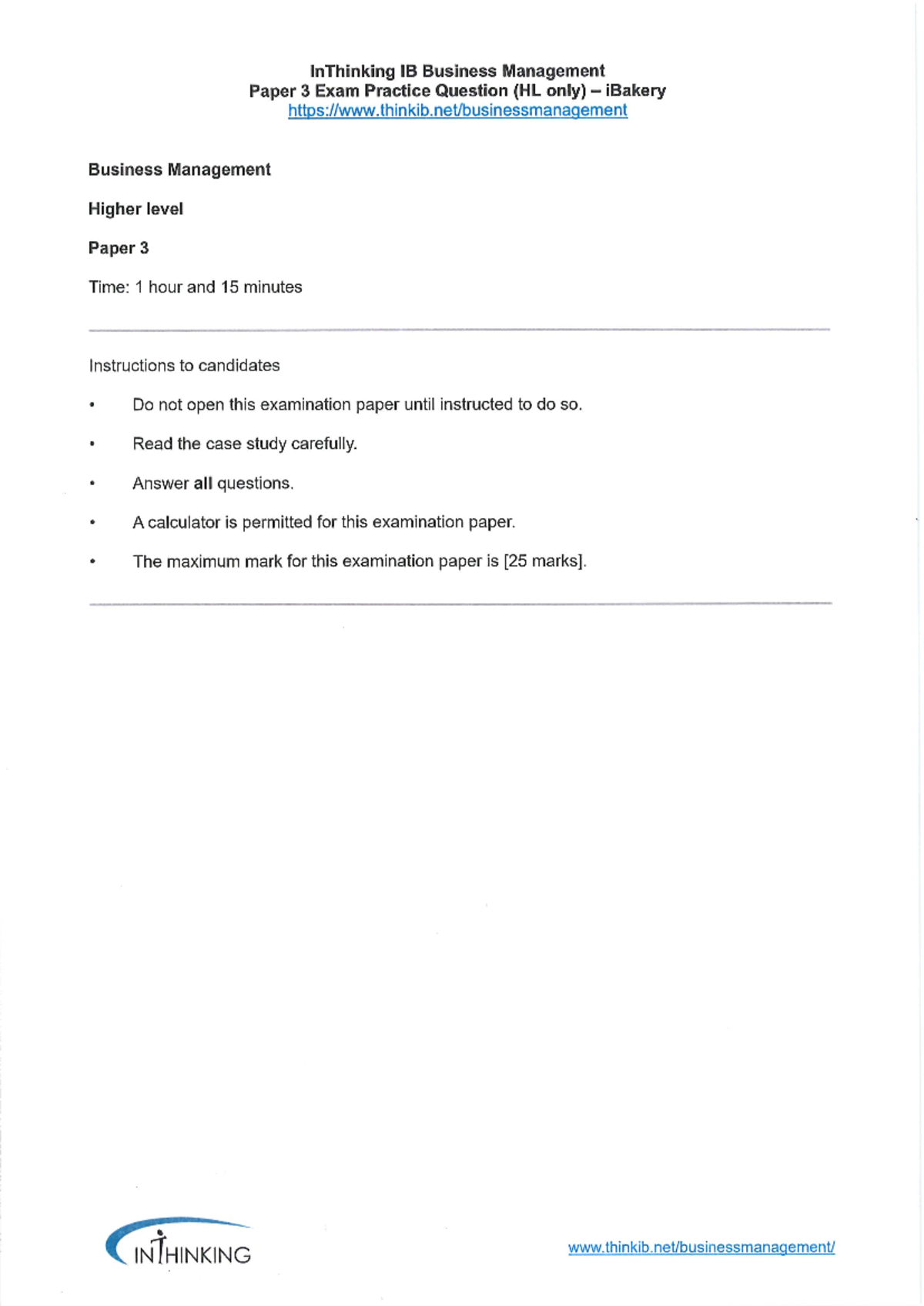 IB Business Management Paper 3: iBakery Case Study Exam Guide (HL ...