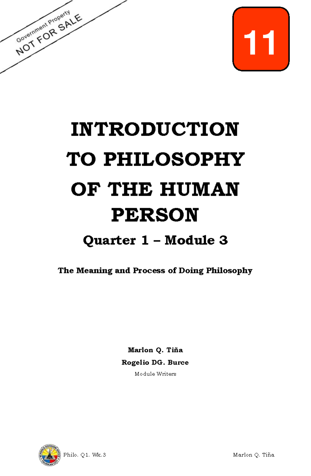 Q1W3 - helpful - INTRODUCTION TO PHILOSOPHY OF THE HUMAN PERSON Quarter ...