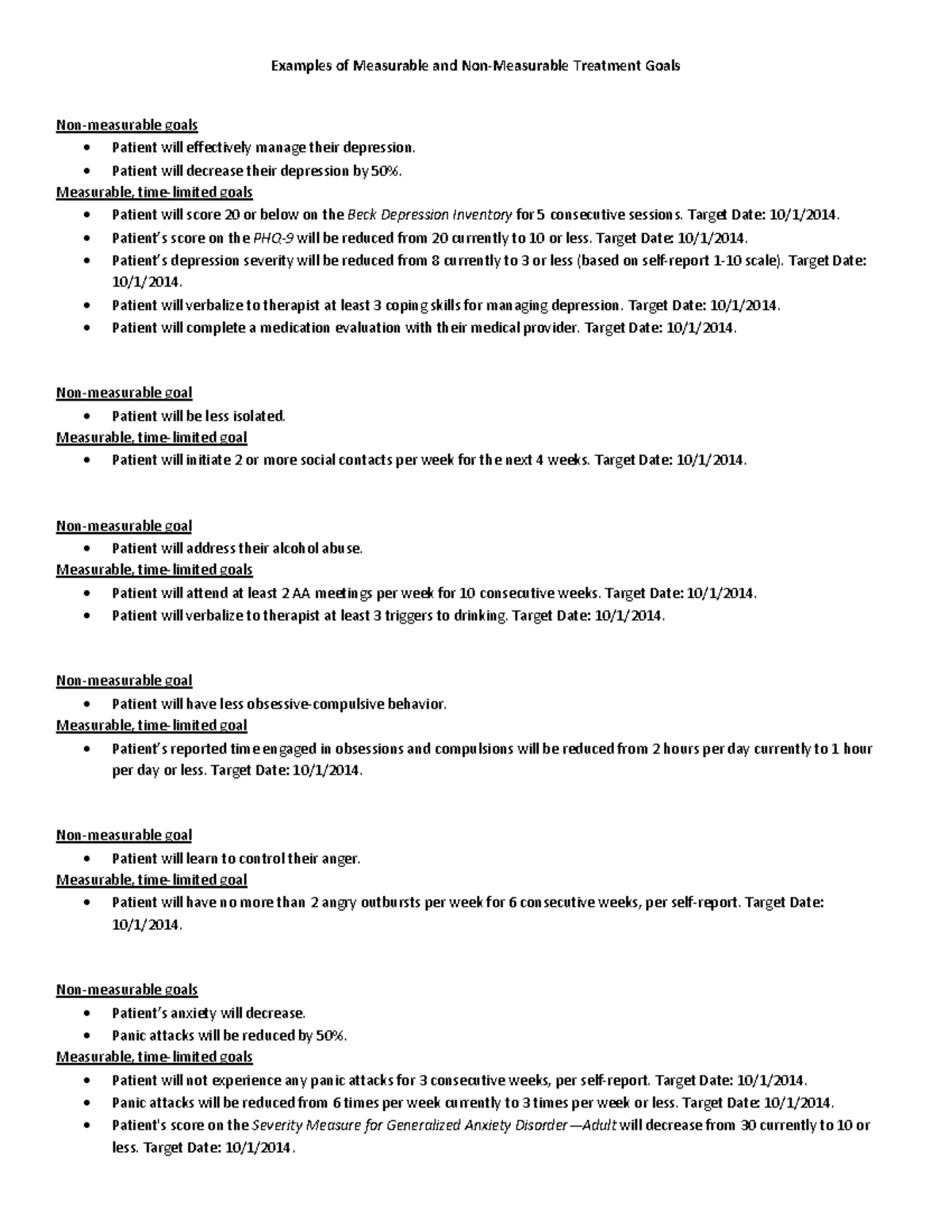 Measurable vs Non-Measurable Goals in Mental Health Treatment - Studocu