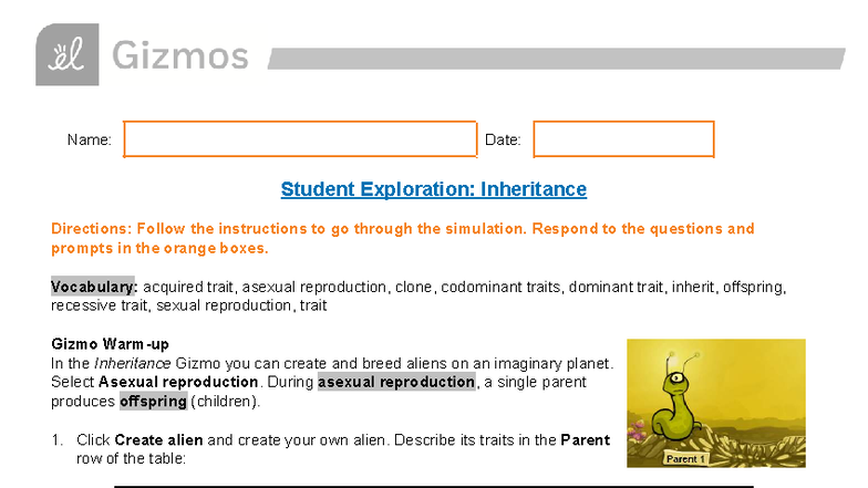 Gizmo Inheritance SE: Exploring Traits and Reproduction Methods - Studocu