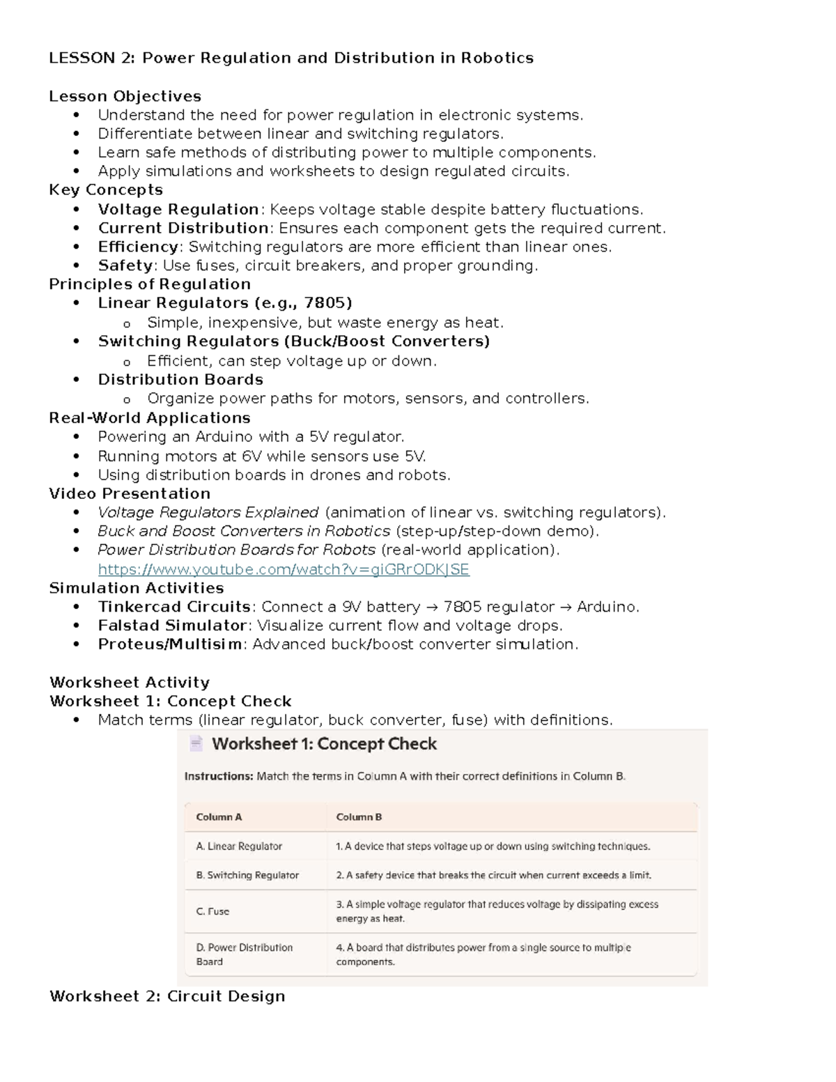 Lesson 2: Power Regulation & Distribution in Robotics - Studocu
