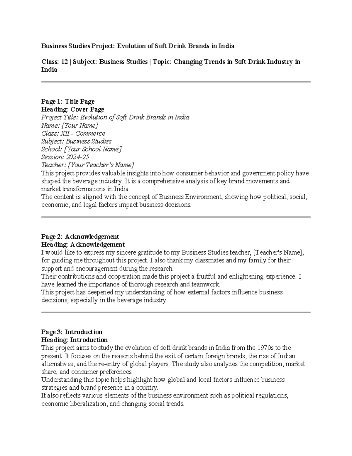Business Studies Project: Evolution of Soft Drink Brands in India ...