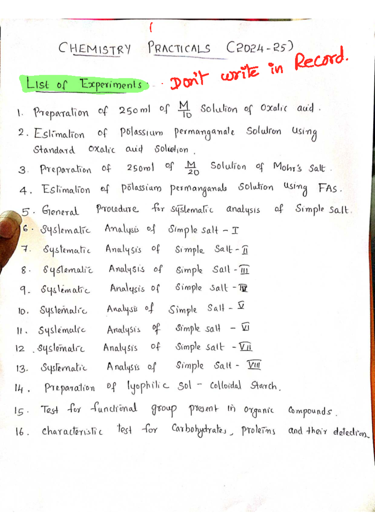 Chemistry Practicals (CHEM 101): Qualitative Analysis Techniques - Studocu