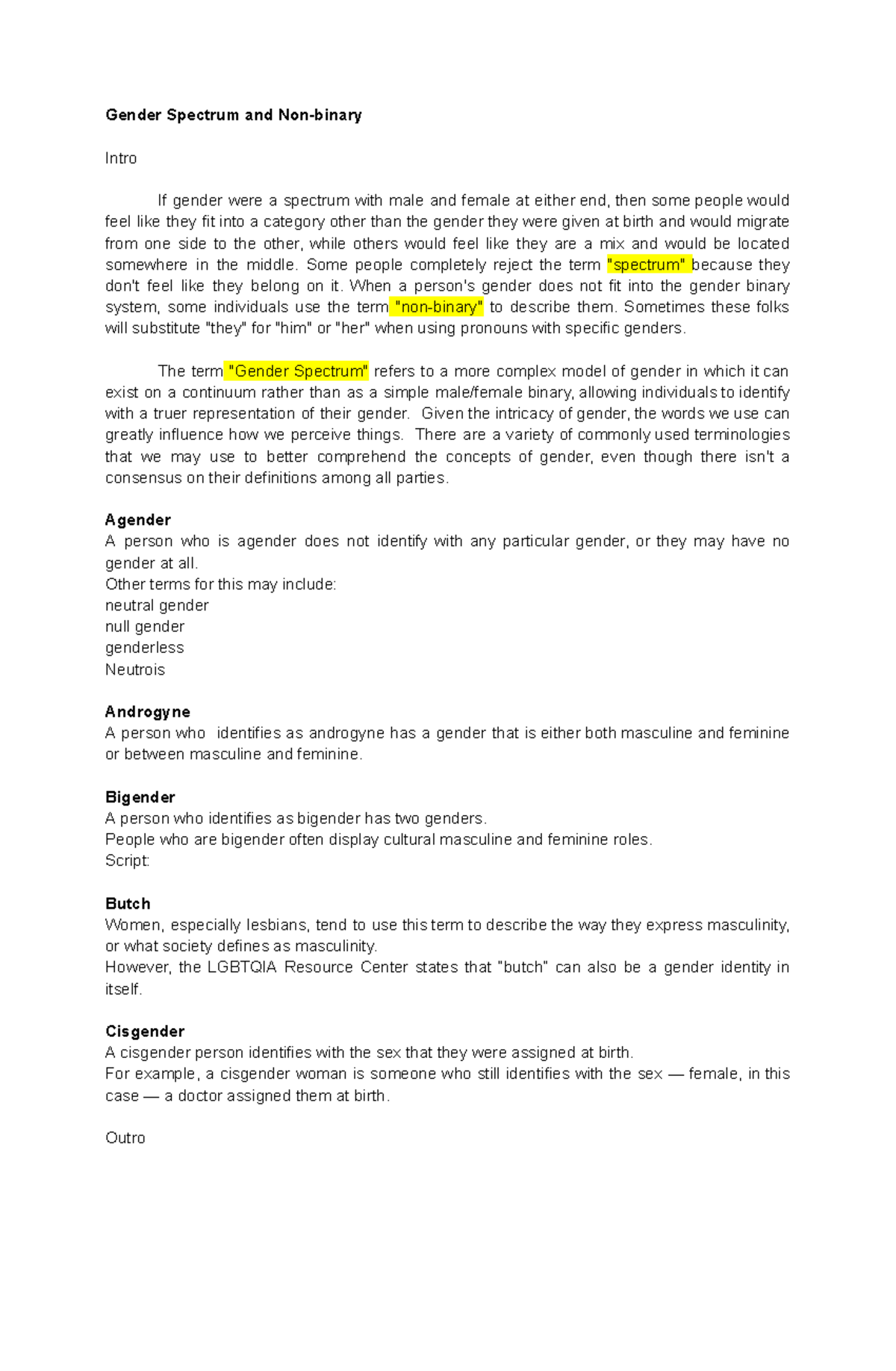 Gender spectrum and non-binary concepts explained - Studocu