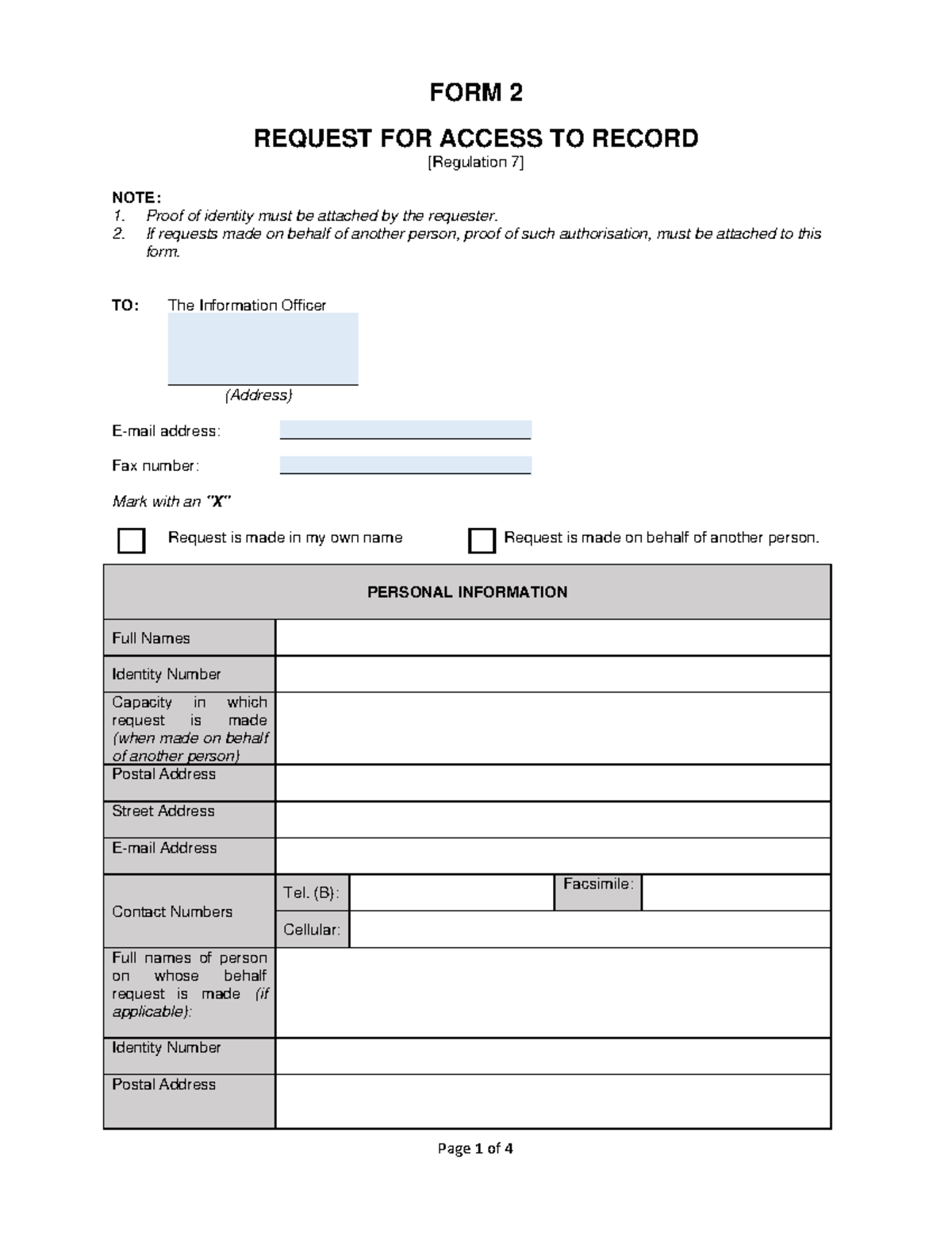 PAIA Form 2: Request for Access to Records - Info Reg SA - Studocu