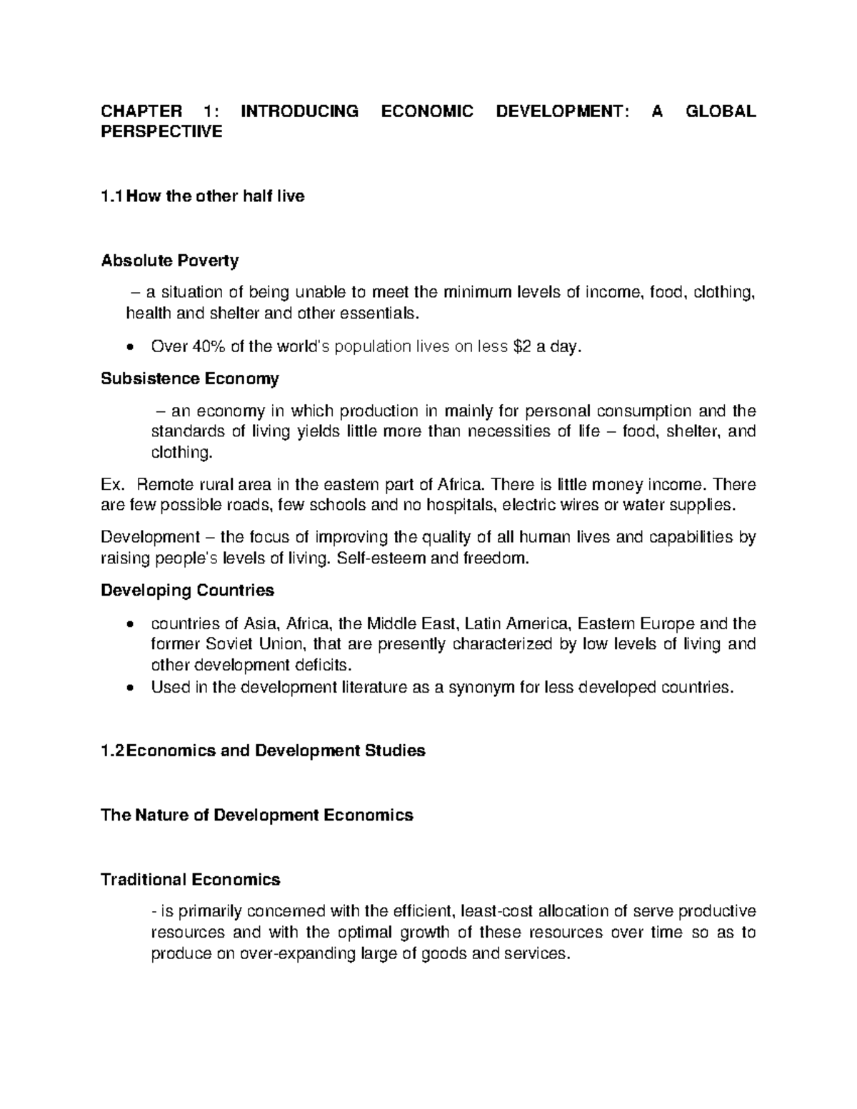 ECN103 - Chapter 1: Introduction to Economic Development Concepts - Studocu