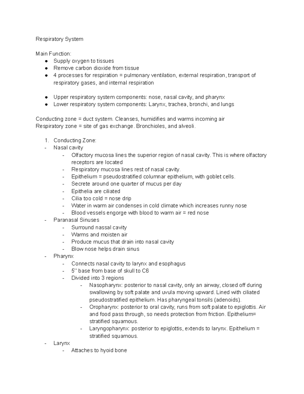 Respiratory System Overview and Physiology Notes (Course Code: BIO101 ...
