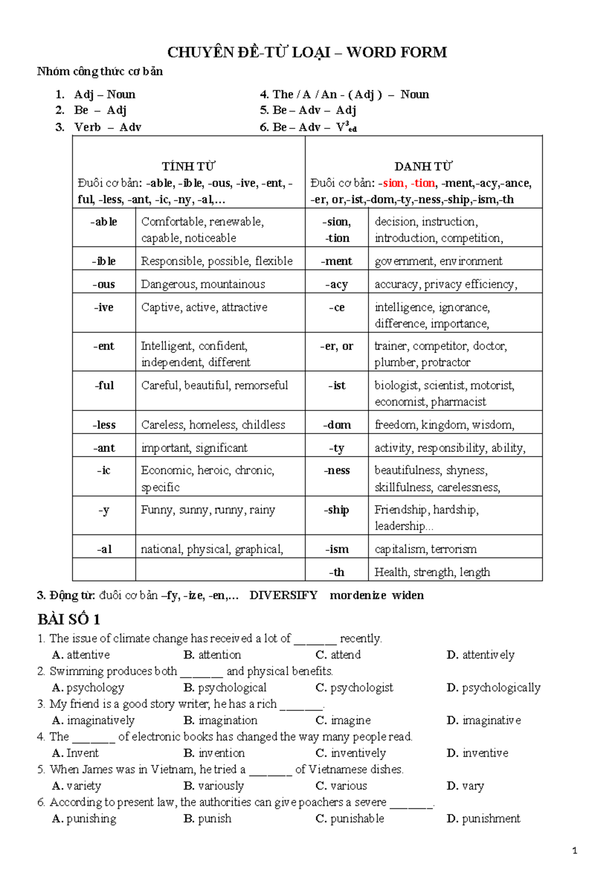 A9-WORD FORM EXERCISES - BASIC GRAMMAR TIPS AND PRACTICE - Studocu