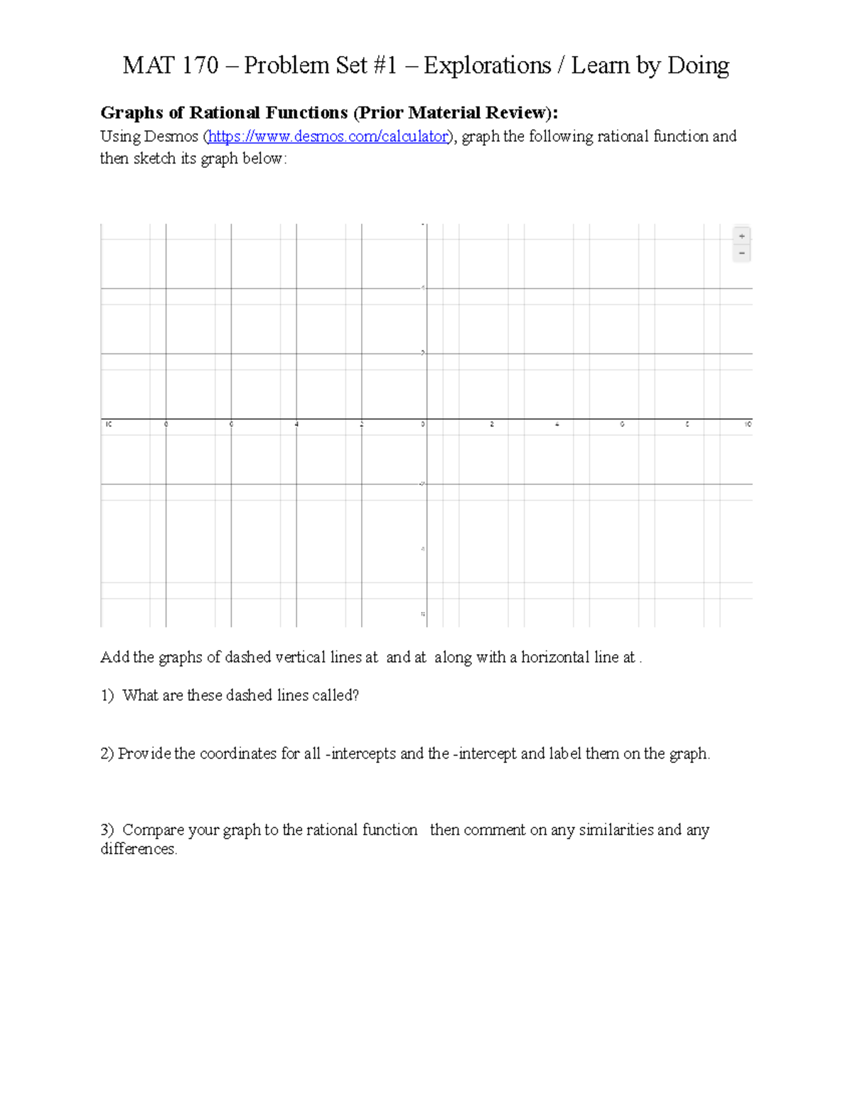 MAT 170 Problem Set #1 - Analysis of Rational Functions - Studocu