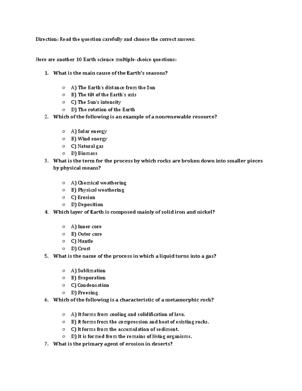 Y132 - Earth Science Quiz: Understanding Atmosphere & Geological ...