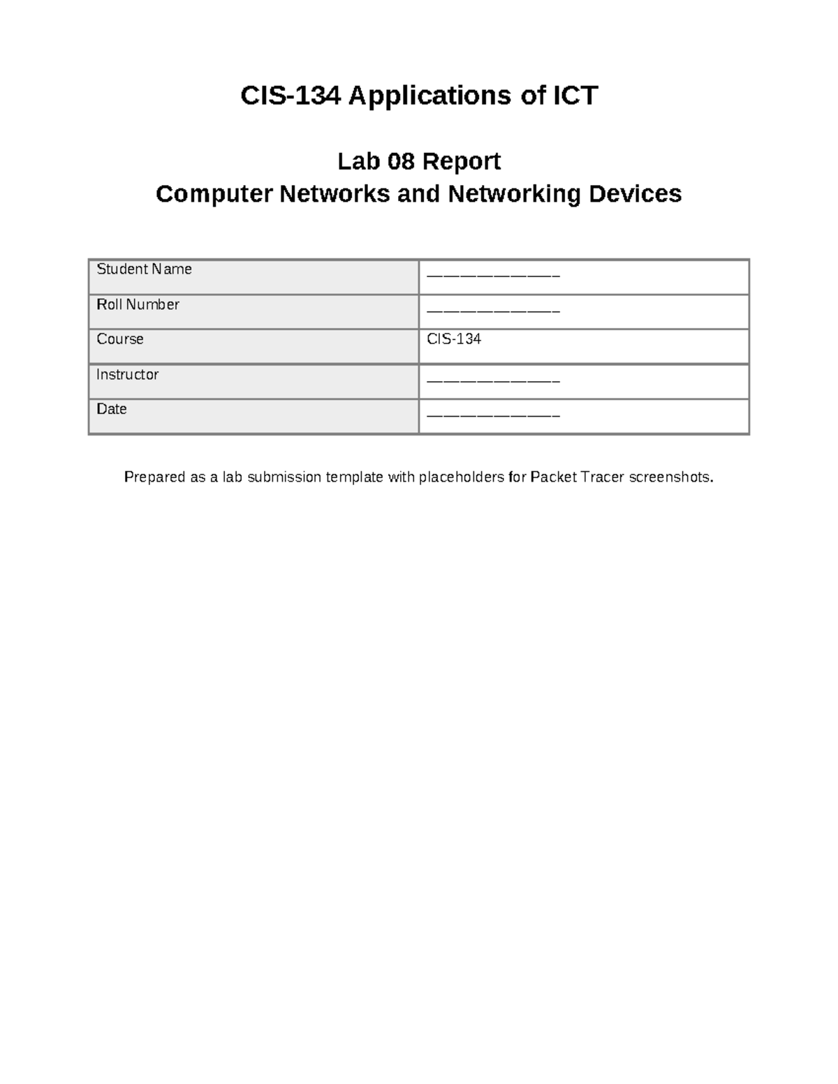 AICT Lab 08 Report: Computer Networks & Devices Overview - Studocu