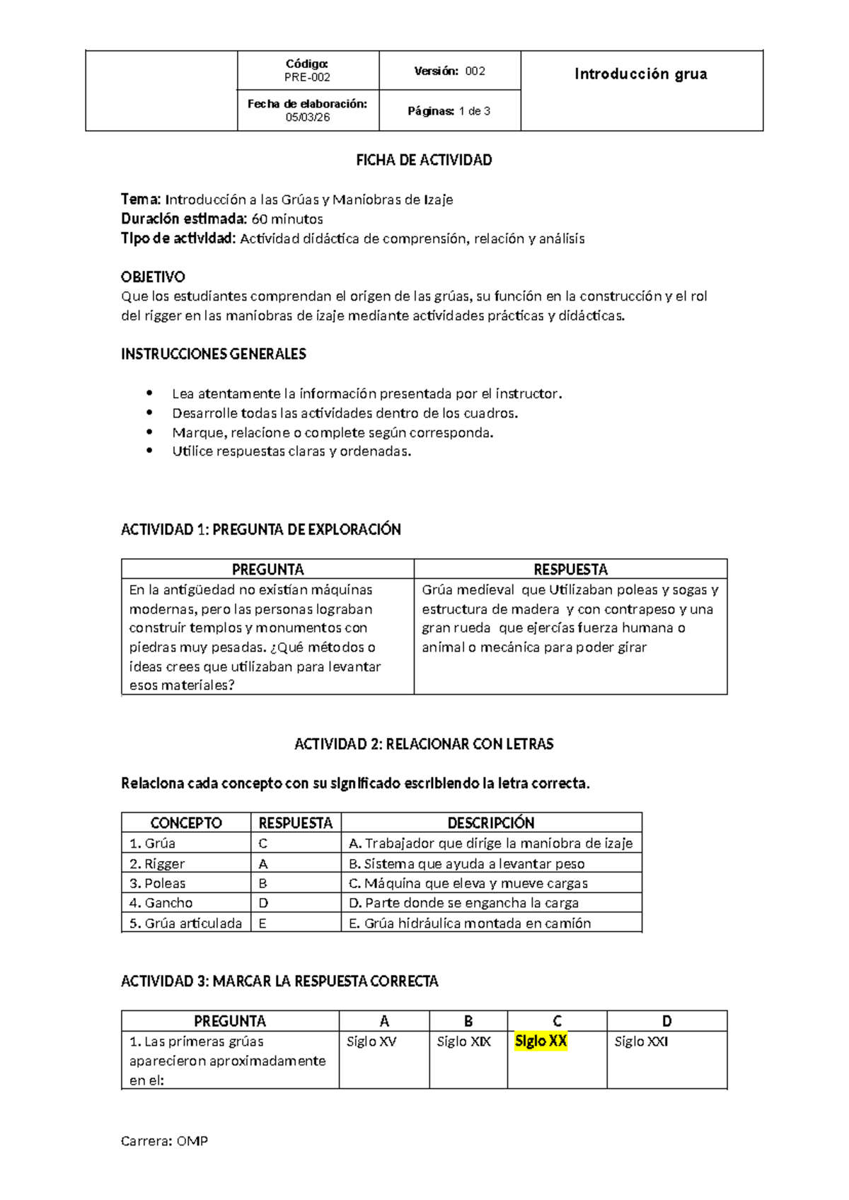 Actividad Didáctica: Introducción a las Grúas y Maniobras de Izaje ...