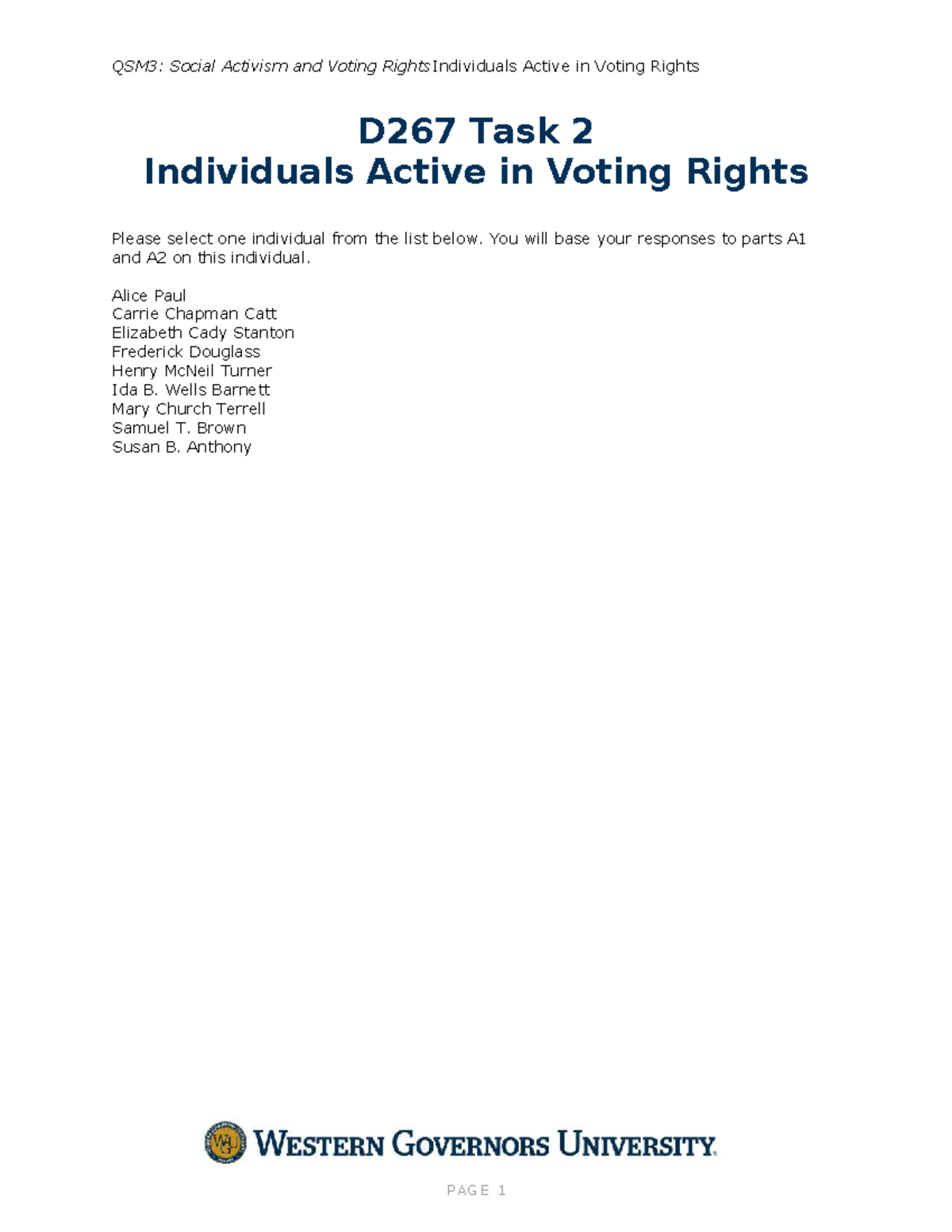 Individuals Active in Voting Rights - C121 - QSM3: Social Activism and ...