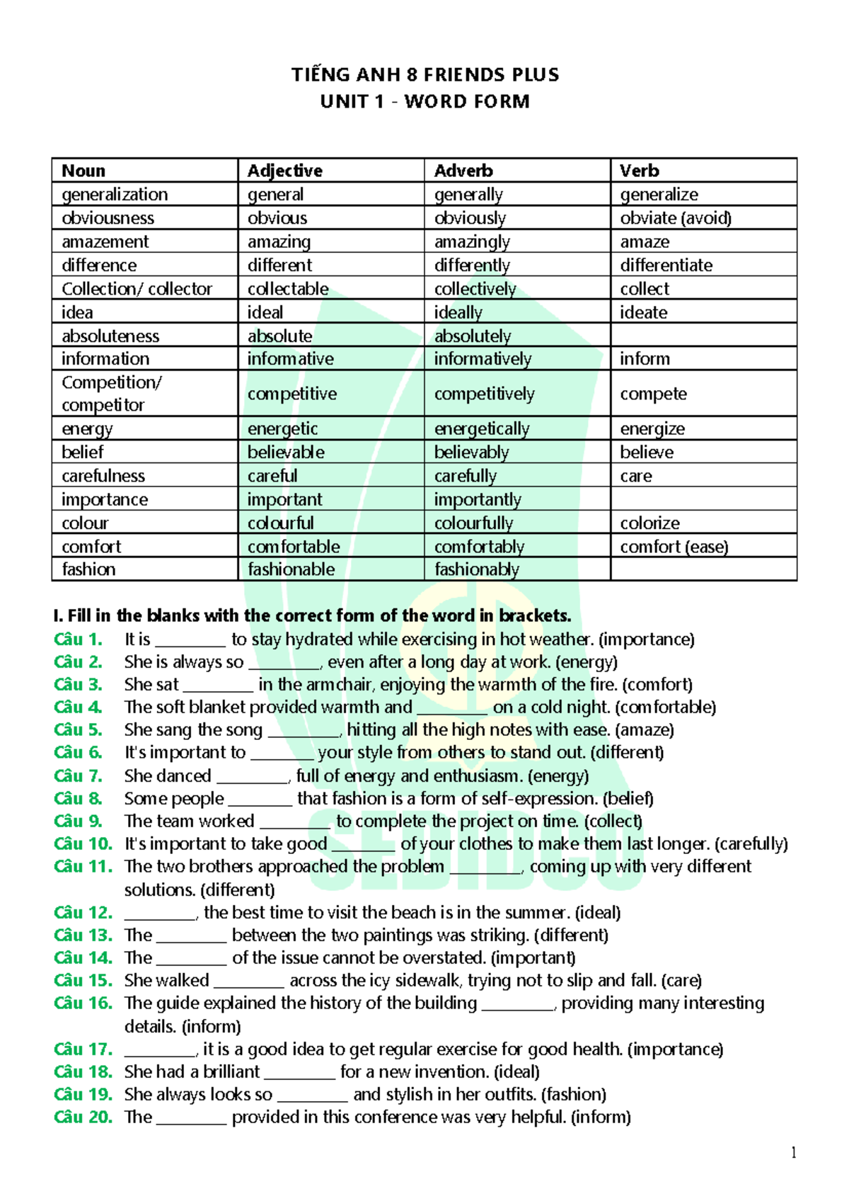 Tieng Anh 8 Friends Plus - Word Form - Unit 1-đã gộp - TIẾNG ANH 8 ...