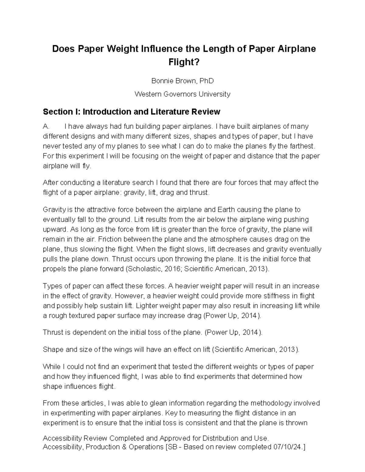 Does Paper Weight Affect Paper Airplane Flight Distance? (02725) - Studocu