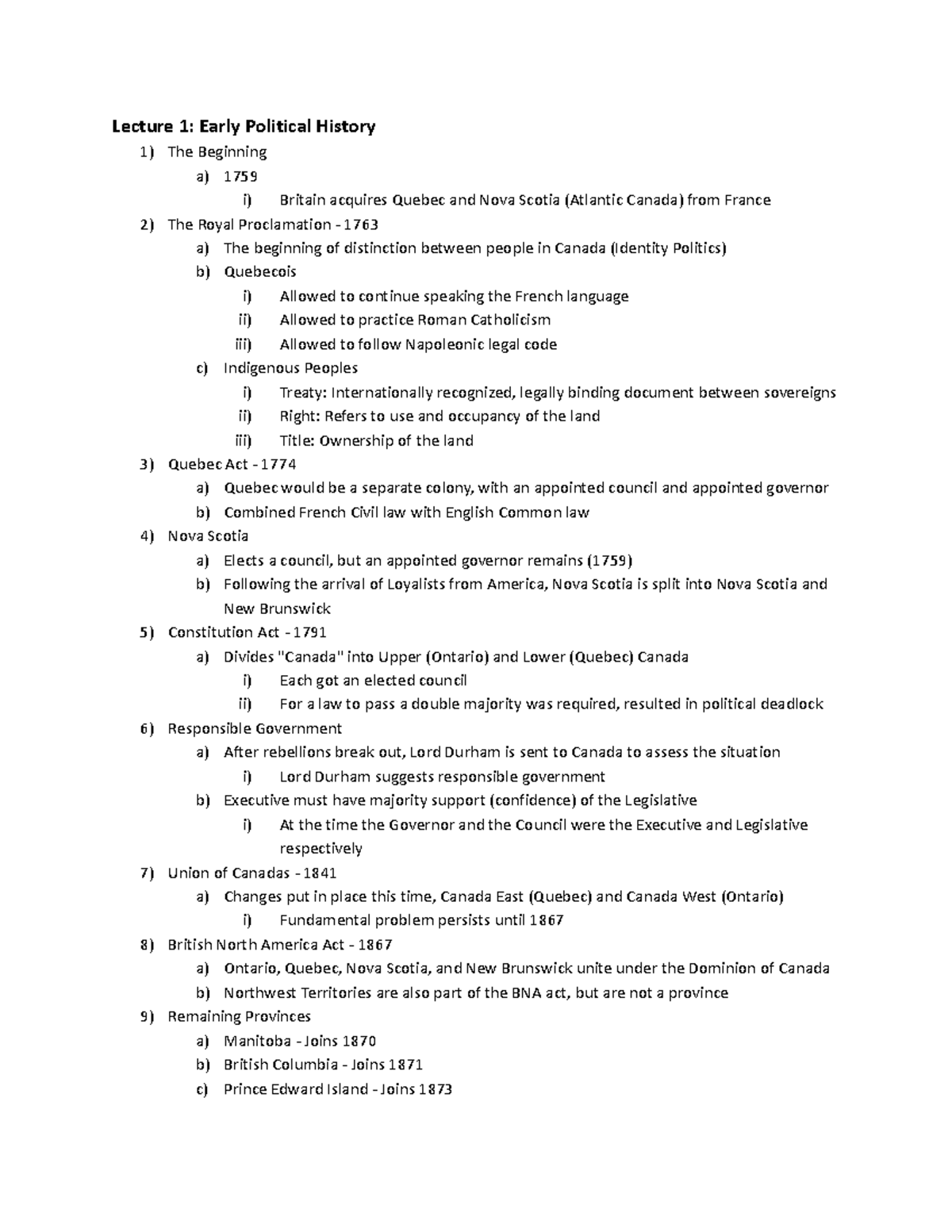 POL S 225 Lecture 1 & 2: Early Political History & Parliament Insights ...