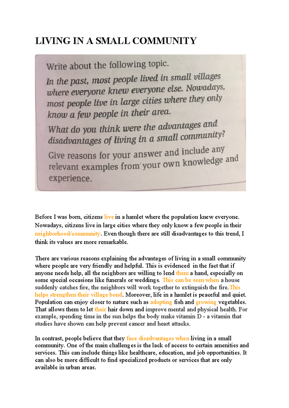 Living IN A Small Community - LIVING IN A SMALL COMMUNITY Before I was ...