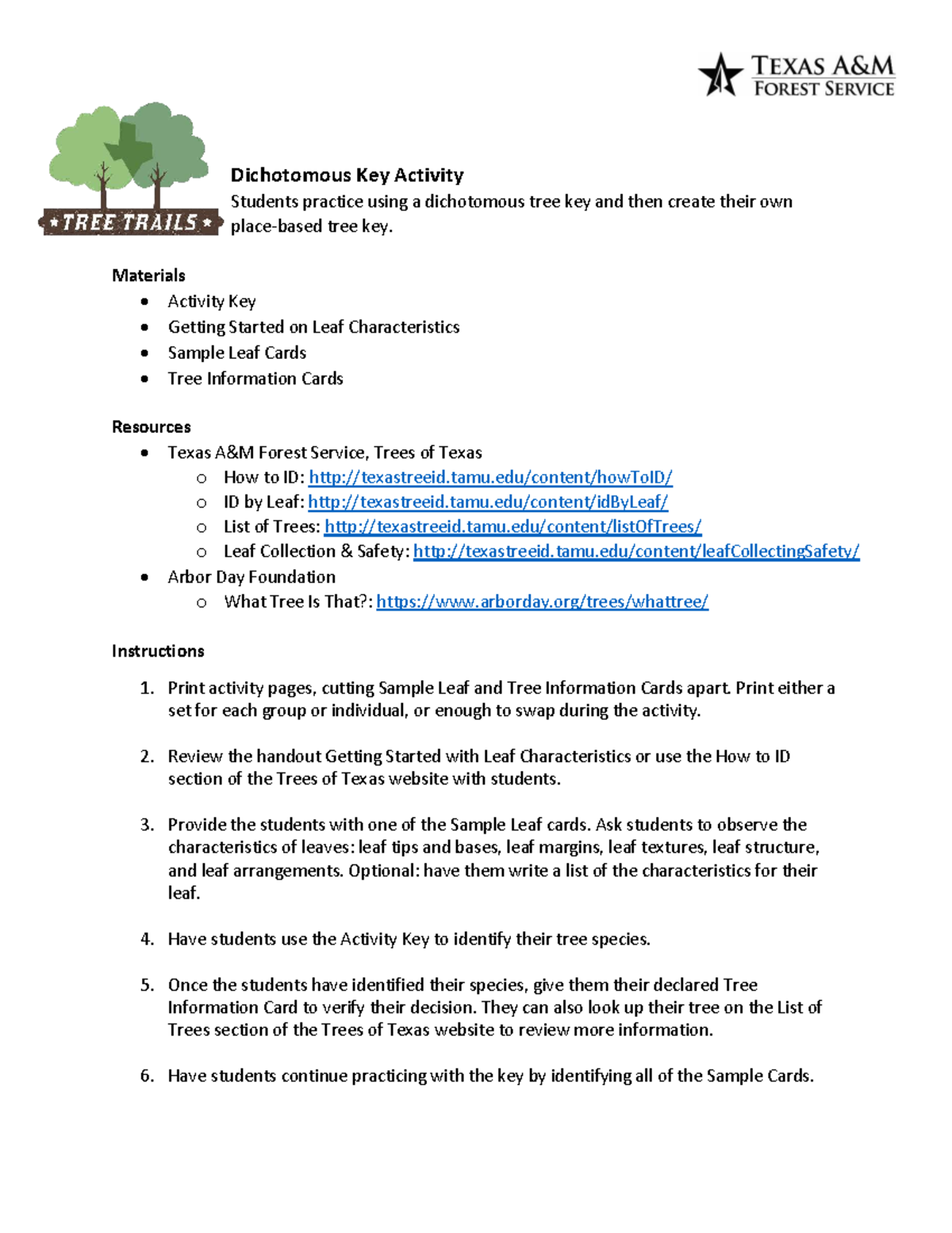 Dichotomous Key Activity: Exploring Leaf Characteristics and Trees ...