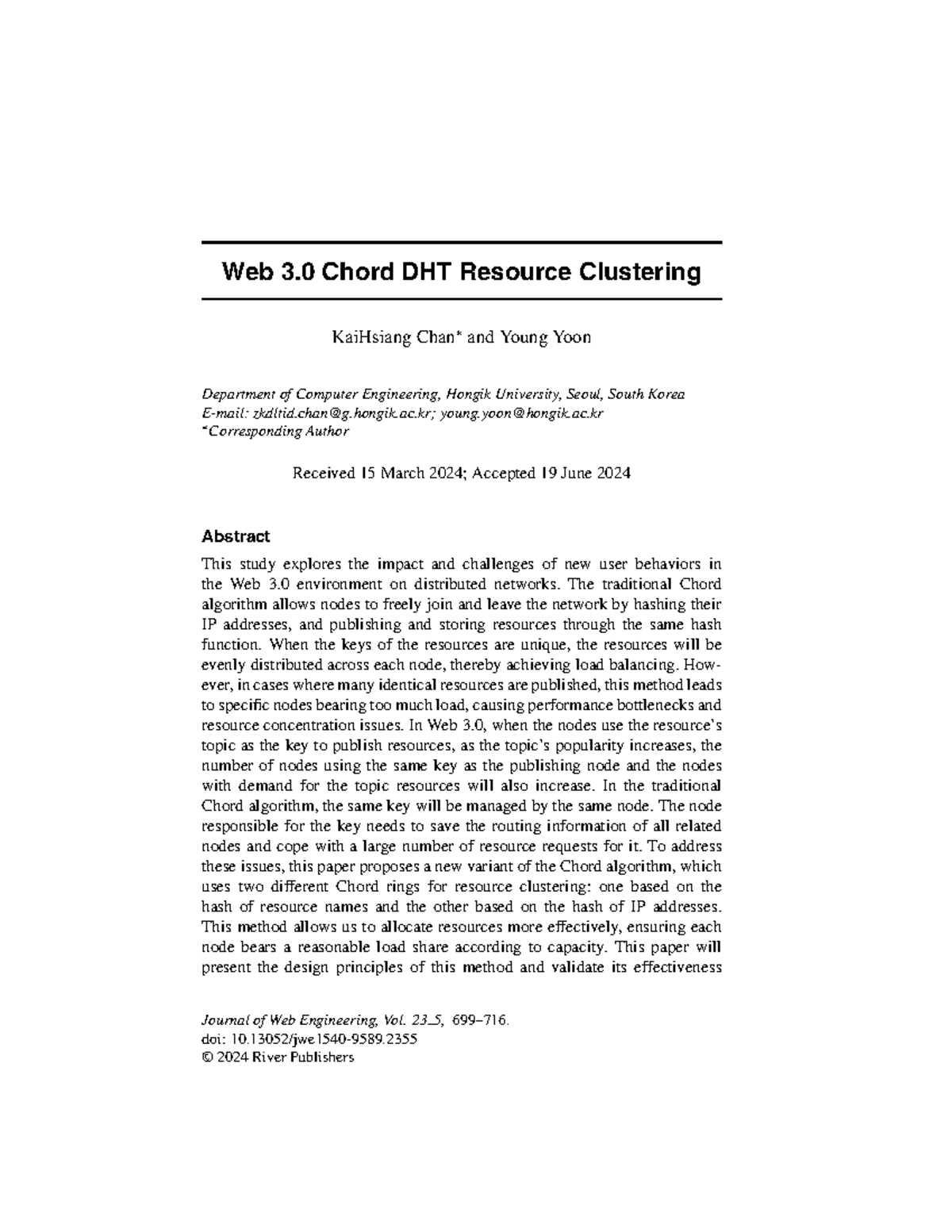 Web 3.0 DHT Resource Clustering: Enhancing Chord Algorithm Performance - Studocu