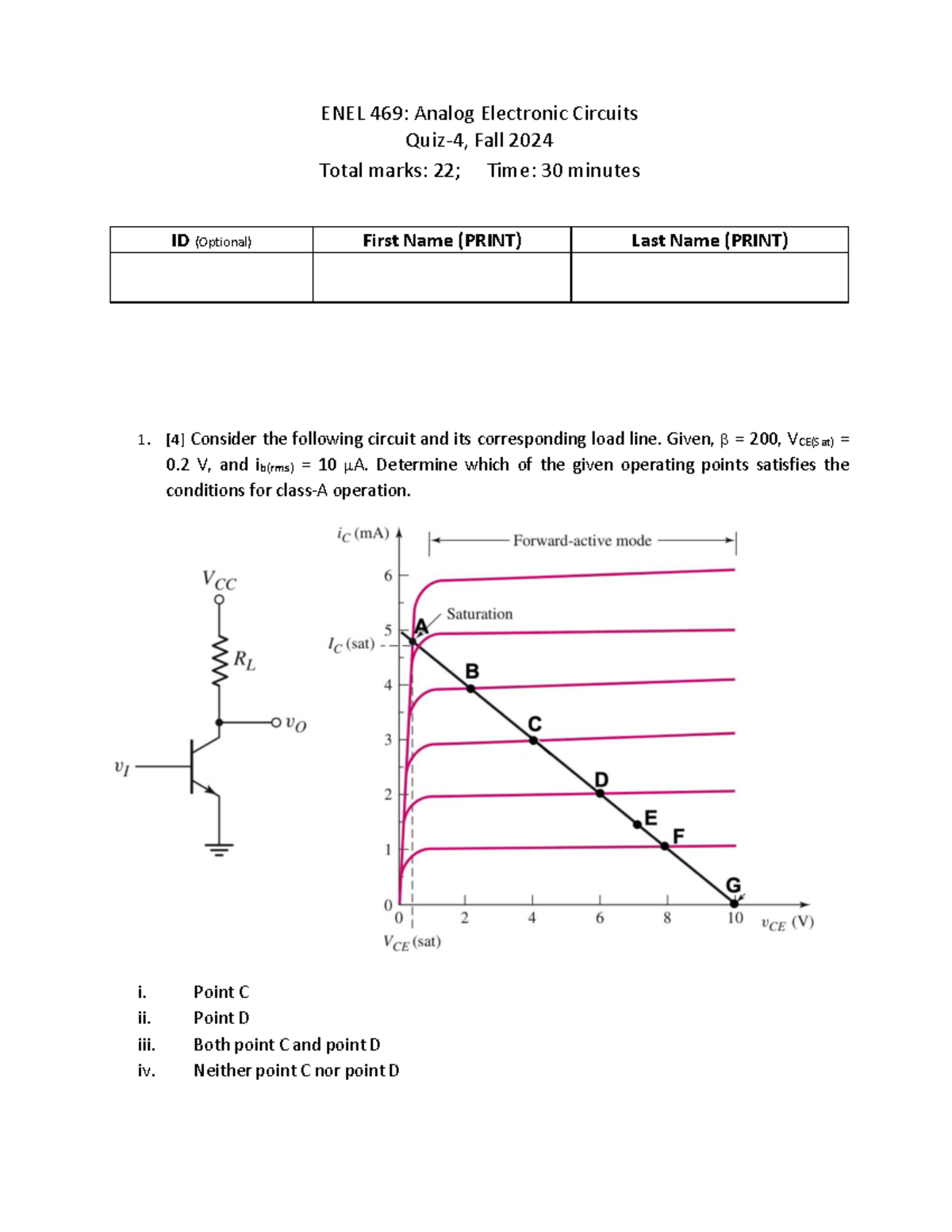 Quiz-04 ENEL469: Analog Electronic Circuits Analysis F24 - Studocu