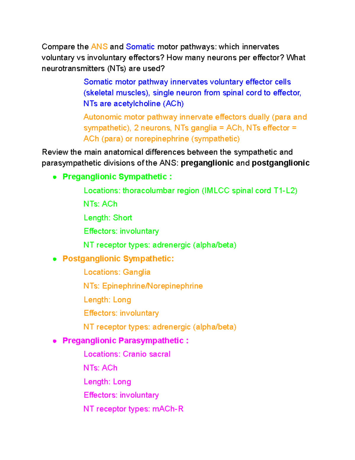 ANS Overview Q&A - Notes for Exam (BIO 101) - Studocu